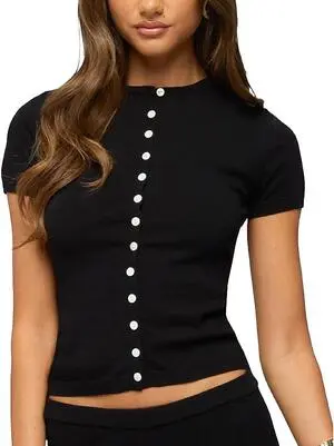 EDIKTED Button Up Knit Top - Black