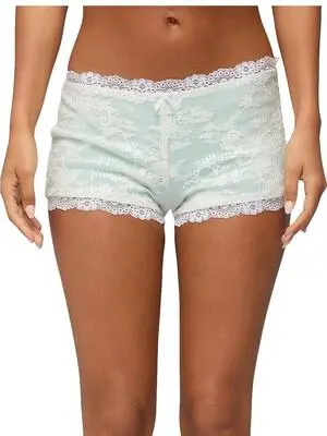 EDIKTED Amanu Sequin Lace Micro Shorts - Mint
