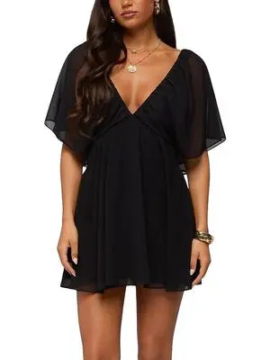 EDIKTED Rosalee Chiffon Babydoll Mini Dress - Black