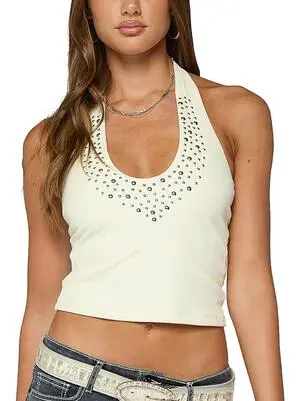 EDIKTED Studded Halter Top - Ivory