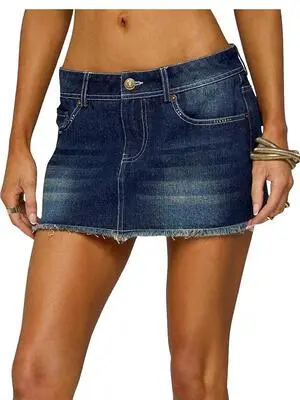 EDIKTED Embroidered Pocket Denim Mini Skirt - Medium-blue-washed