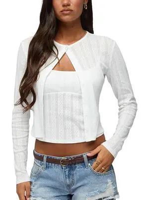 EDIKTED Adie Pointelle Cardigan - White