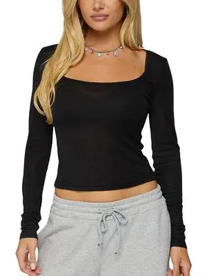 EDIKTED Amanita Scoop Neck Long Sleeve Top - Black