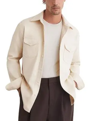 REISS Astra Cotton Twin Pocket Shirt - Stone