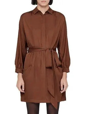 ALLSAINTS Noora Belted Shirt Dress - Rust Red