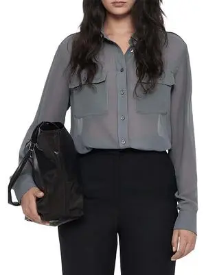 ALLSAINTS Maven Sheer Military Shirt - Sheer Dolphin Grey