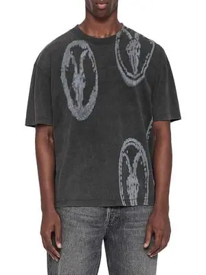 ALLSAINTS Cotton Ram Skull Graphic Crewneck T-shirt - Washed Black