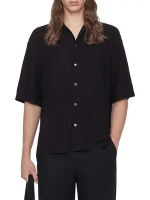 ALLSAINTS Archer Oversized Point Collar Shirt Black