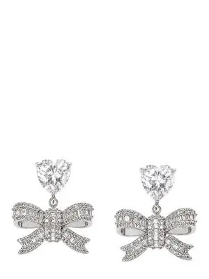 SELF-PORTRAIT Crystal Bow Drop Earrings - Silver
