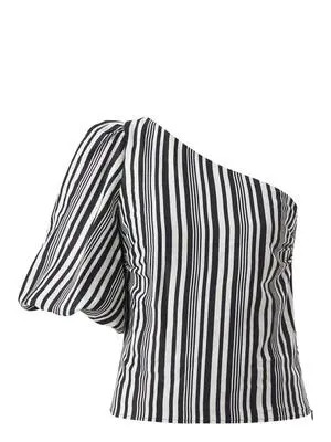 EXQUISE Exquise One-Shoulder Striped Blouse With Voluminous Puff Sleeve