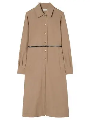 BURBERRY Burberry Wool Midi Shirt Dress With Calfskin Belt