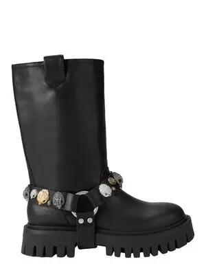 Kurt Geiger Leather Embellished Harness Biker Boots - Black