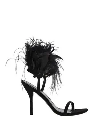 STUART WEITZMAN Stuart Weitzman Feather-Detailed Open-Toe Slingback Sandals Black