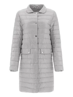 Herno Quilted Down Button-up Coat With Satin Details - Gray