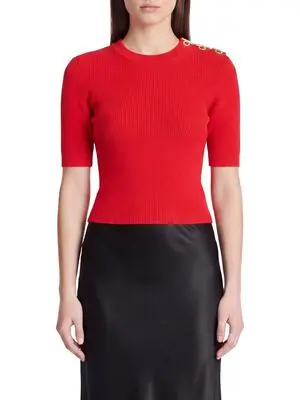 Elisabetta Franchi Ribbed Cropped Sweater - Red