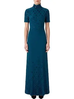 Rabanne Embellished High Neck Maxi Dress - Blue