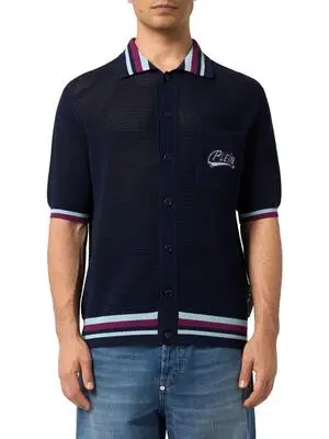 Philipp Plein Short-sleeve Cotton Mesh Polo Shirt With Contrast Tipping - Blue