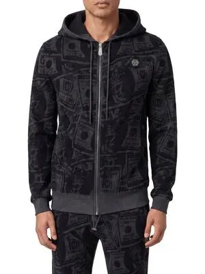 Philipp Plein Printed Zip-up Hoodie - Black