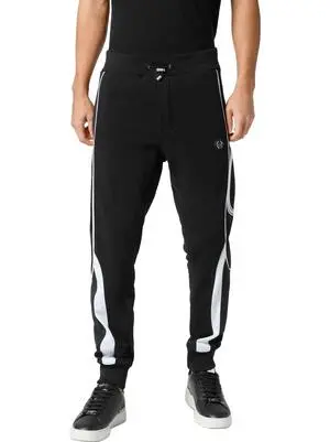 Philipp Plein Jersey Jogging Trousers With Drawstring Waist And Contrast Logo - Black