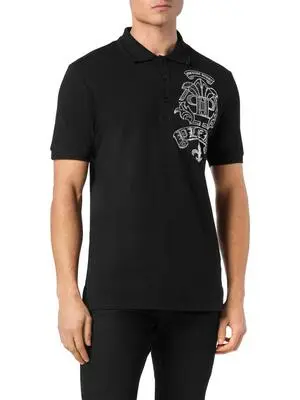 PHILIPP PLEIN Short-sleeved Cotton Polo Shirt With Rhinestone Hexagon Logo