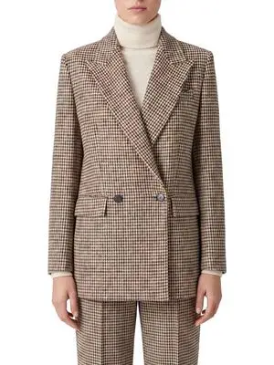 DONDUP Houndstooth Double Breasted Blazer - Brown