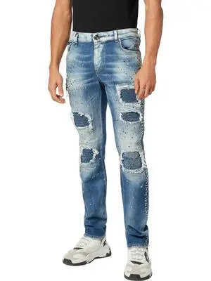 Philipp Plein Philipp Plein Embellished Denim Jeans Blue