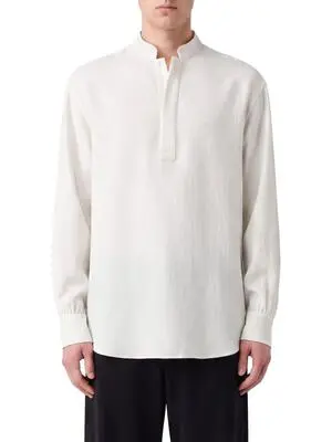 VALENTINO Pure Linen Shirt With Mandarin Collar And Concealed Placket