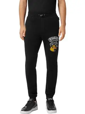 Philipp Plein Jersey Joggers With Drawstring Waist And Contrast Logo - Black