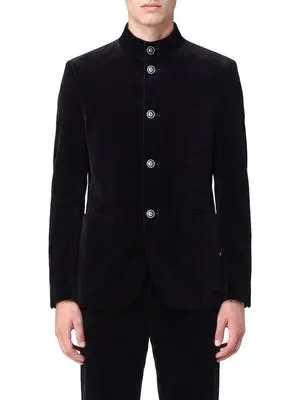 Giorgio Armani Slim Fit Single-breasted Velvet Blazer With Mandarin Collar - Black