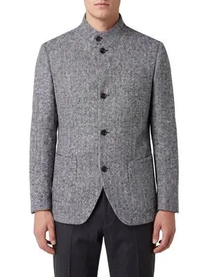 LARDINI Textured Herringbone Blazer - Black