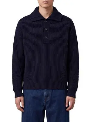 Dries Van Noten Ribbed Shawl Collar Pullover - Blue