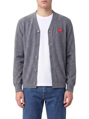 Play Comme Des Garcon V-neck Cardigan With Heart Appliqu - Grey