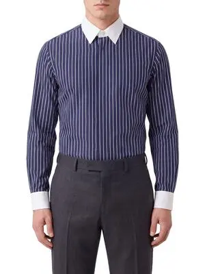 TOM FORD Striped Slim Fit Pure Silk Shirt With French Collar - White