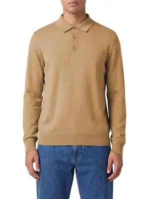 BOSS Long Sleeve Polo Sweater - Beige