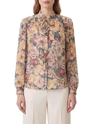 TWINSET Floral Print Blouse With Tie Neck - Indigo