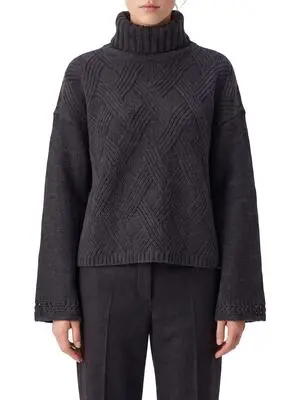 TWINSET Ribbed Knit Turtleneck Sweater - Grey