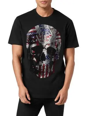 Philipp Plein Cotton Jersey T-shirt With Skull Print And Rhinestone Logo - Black