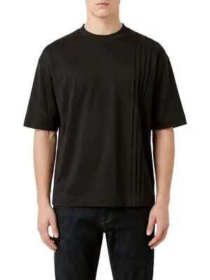 Emporio Armani Crewneck T-shirt In Lyocell And Cotton With Pleated Trims - Black