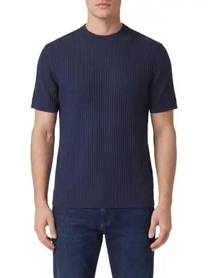Emporio Armani Slim Fit Ribbed Virgin Wool Crewneck T-shirt - Blue