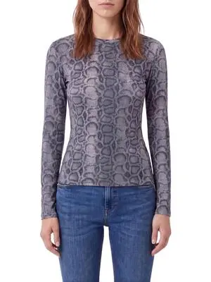 Liu Jo Liu Jo Denim Print Long Sleeve Top Grey