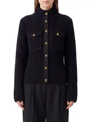 PINKO Pinko Ribbed Knit Mock Neck Sweater With Pocket Details
