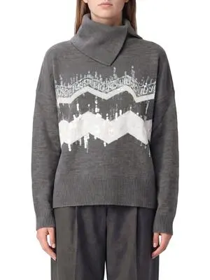 Liu Jo Sequin Embellished Chevron Knit Sweater - Grey