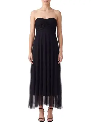 TWINSET Strapless Ruched Tulle Gown - Black