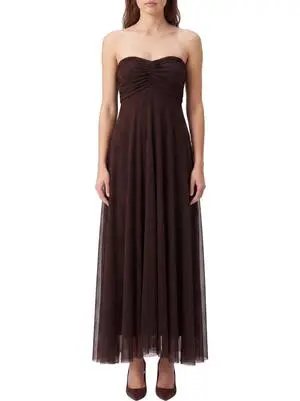 TWINSET Strapless Ruched Tulle Gown - Brown
