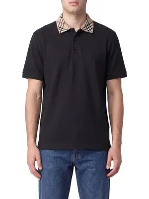 Burberry Cotton Polo Shirt With Check Collar And Ekd Logo Embroidery - Black