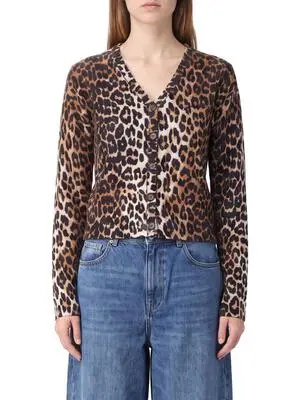 GANNI Leopard Print V-neck Cardigan - Brown