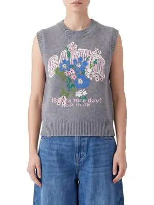 GANNI Floral Knit Vest - Grey
