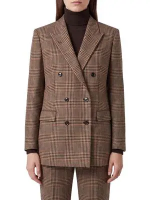 Tagliatore Double Breasted Plaid Blazer - Brown