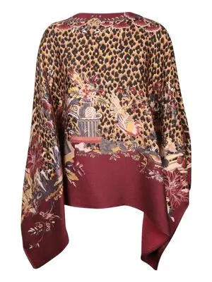 Etro Etro Leopard-Print Floral-Pattern Poncho Brown