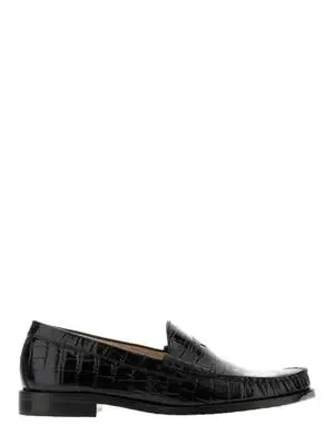 STUART WEITZMAN Croc Effect Flat Loafers - Black